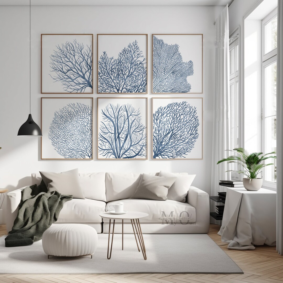 Coastal Bathroom Wall Art: Hamptons Style Print, Blue Coral Artwork - Etsy