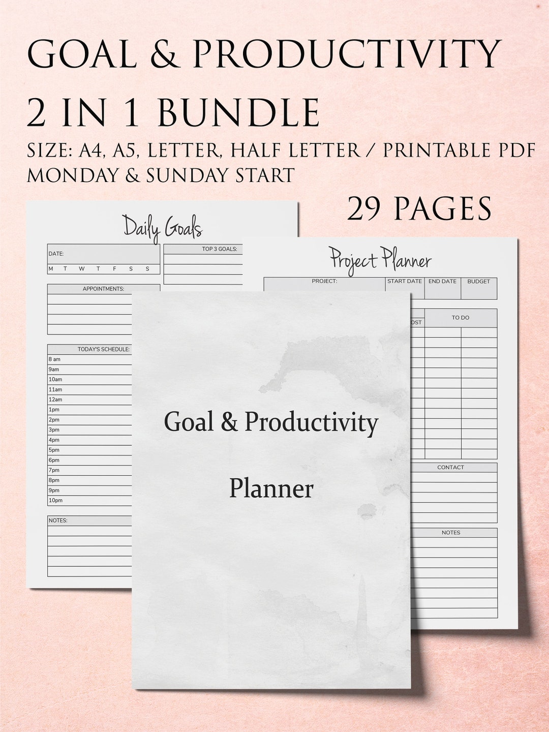 Productivity Planner Printable, Daily Goal Tracker, Project Planner ...