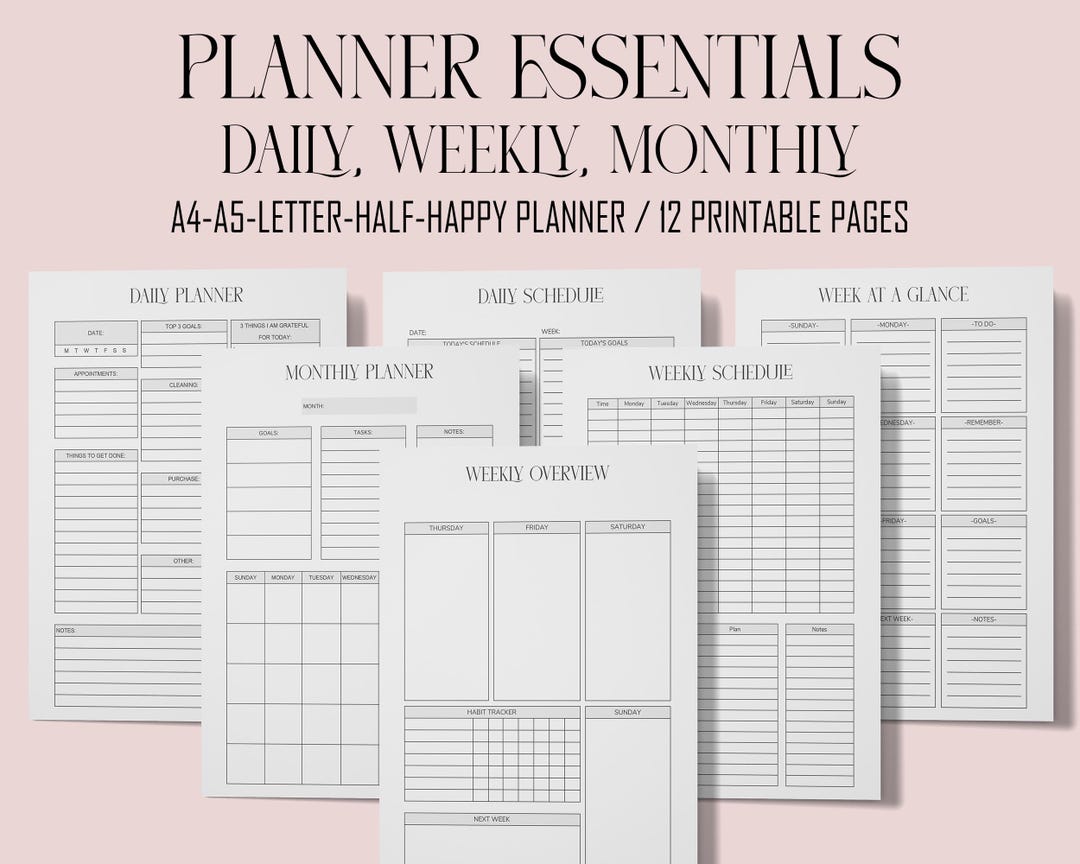 Planner Essentials Printable: Daily, Weekly & Monthly Planner ...