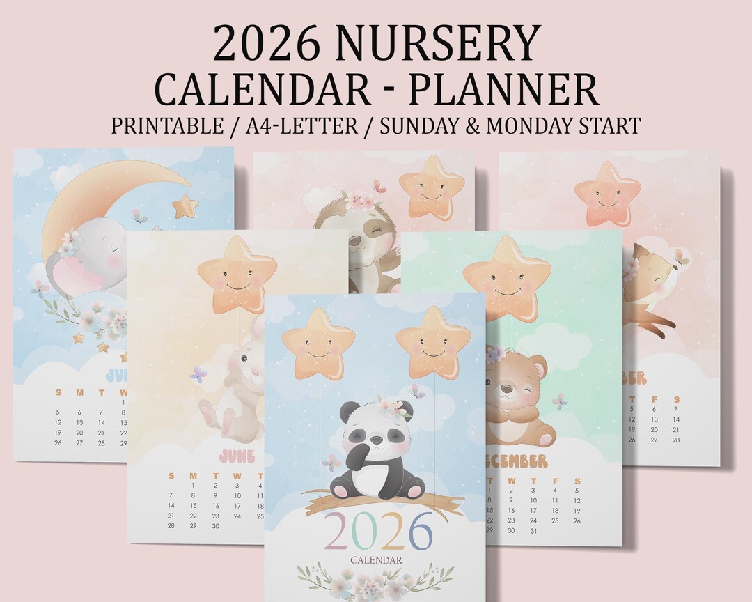Nursery Calendar 2026 With Animals: Watercolor Monthly Calendar for ...