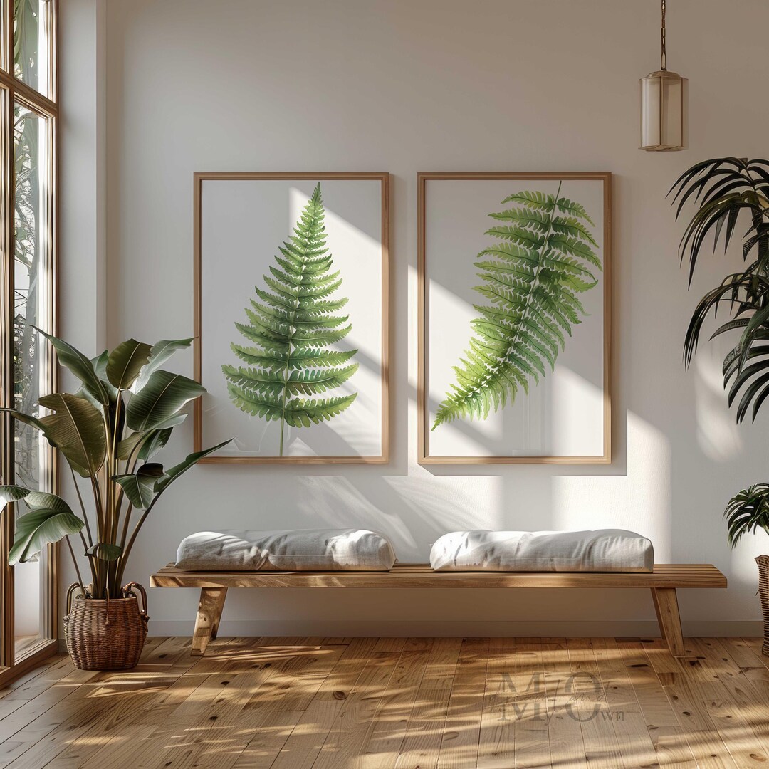 Fern Wall Art Set of 2: Green Botanical Leaf Prints (digital Download ...
