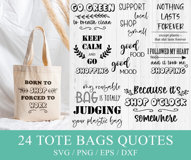Tote Bag SVG Bundle: Funny Shopping Bag Quotes, Market Bags Designs ...