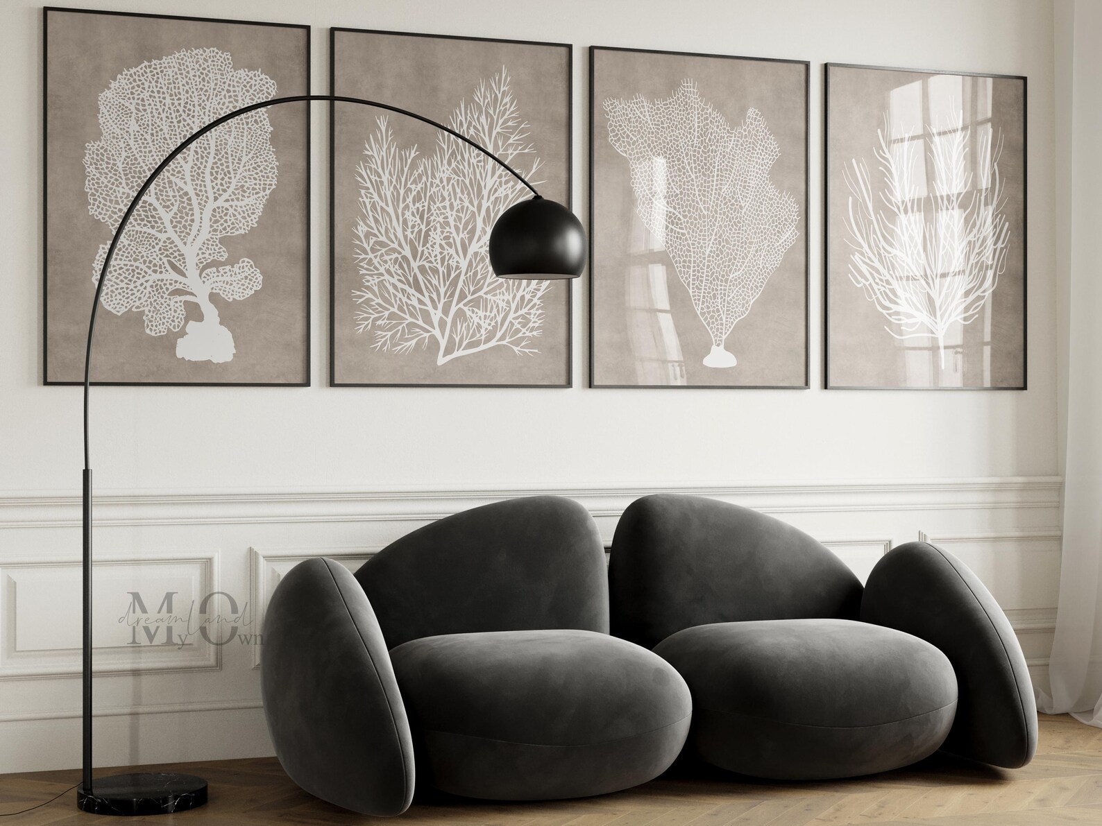 Neutral Sea Coral Print Set of 4: Coastal Living Room Poster, Beige ...