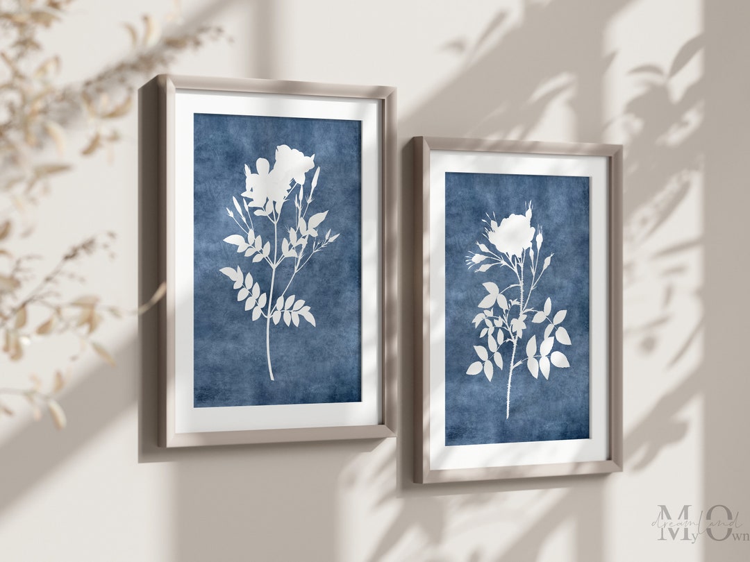 Floral Botanical Print Blue, Navy Blue Flower Poster, Blue Floral Wall ...