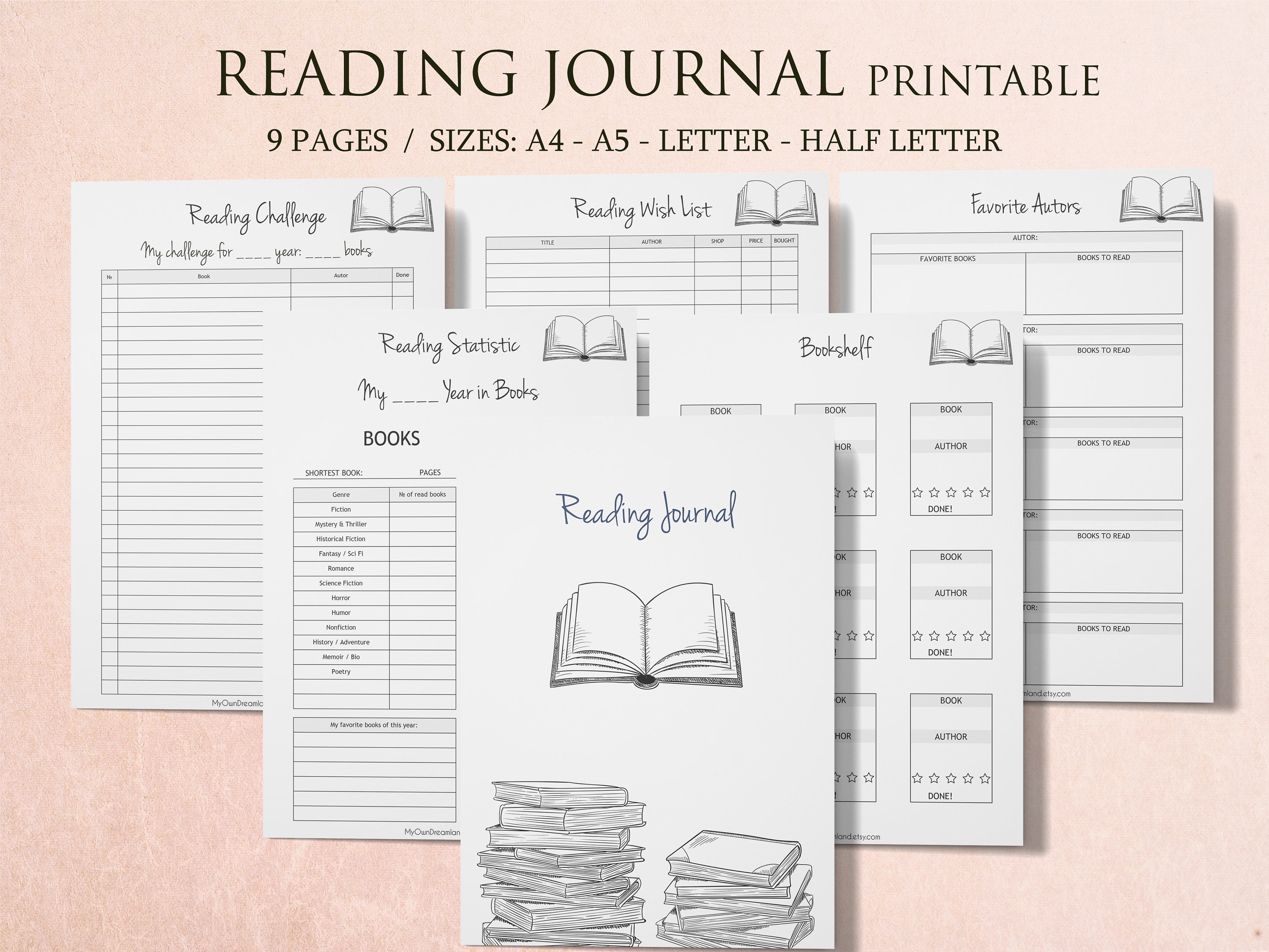 Reading Journal Available For Instant Download Printable PDF Etsy