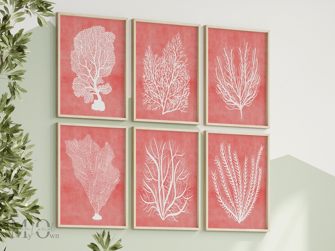 Red Coral Wall Art, Coastal Poster Set of 6, Red Coral Prints Download ...