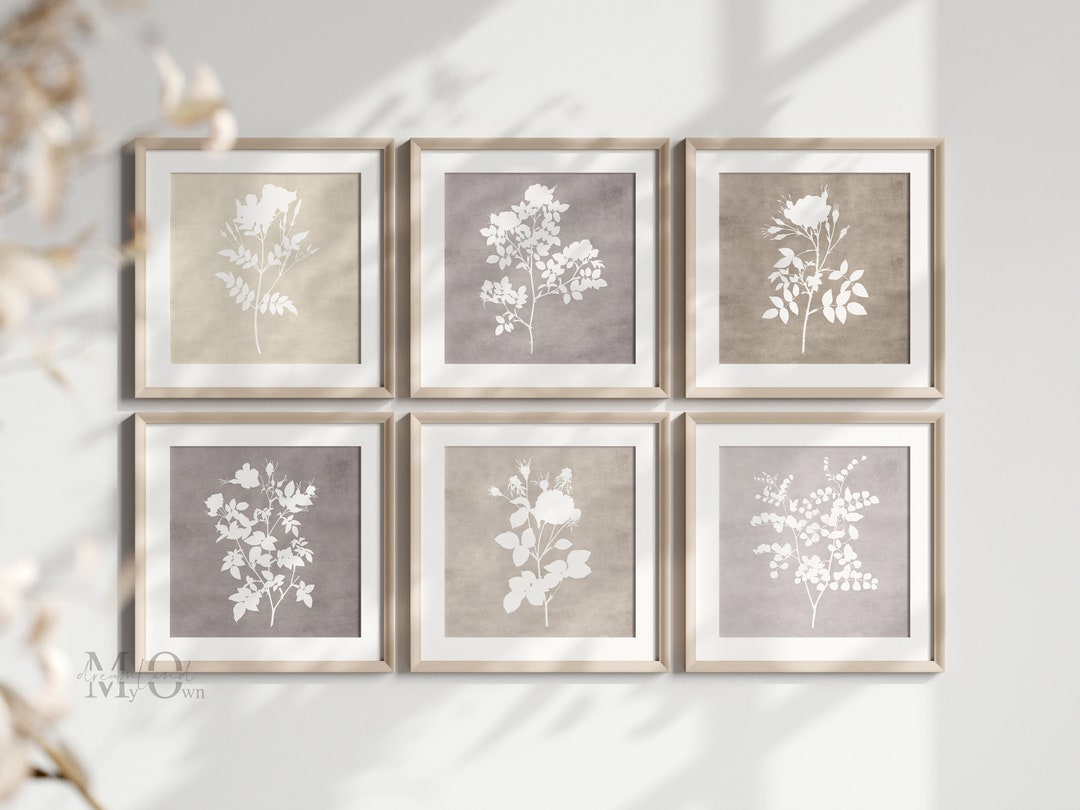 Square Print Set of 6, Neutral Floral Poster, Square Wall Art Botanical ...