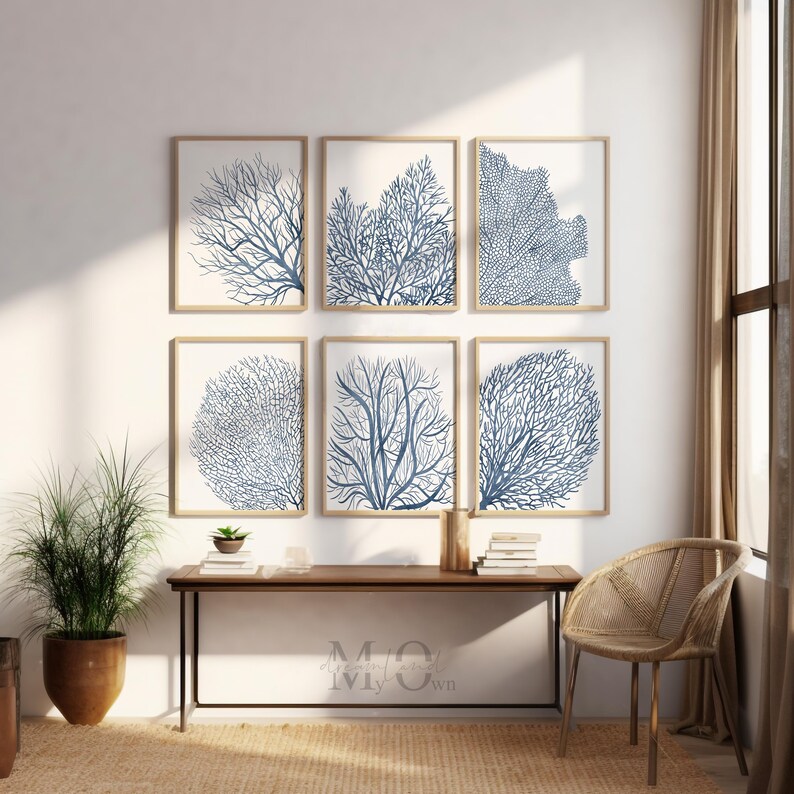 Coastal Bathroom Wall Art: Hamptons Style Print, Blue Coral Artwork - Etsy