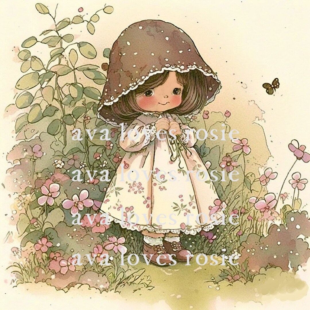 Cute Garden Girl With Flowers Digital Download for Card - Etsy