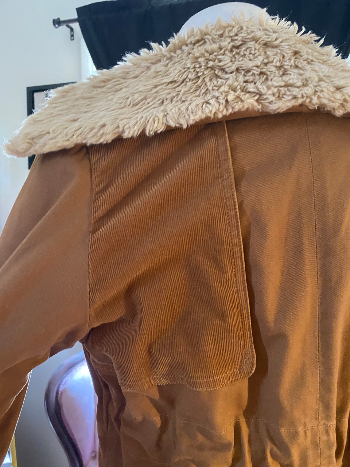 Y2K Faux Shirling Coat. Camel Color. Twill With Corduroy Patches. Snap ...