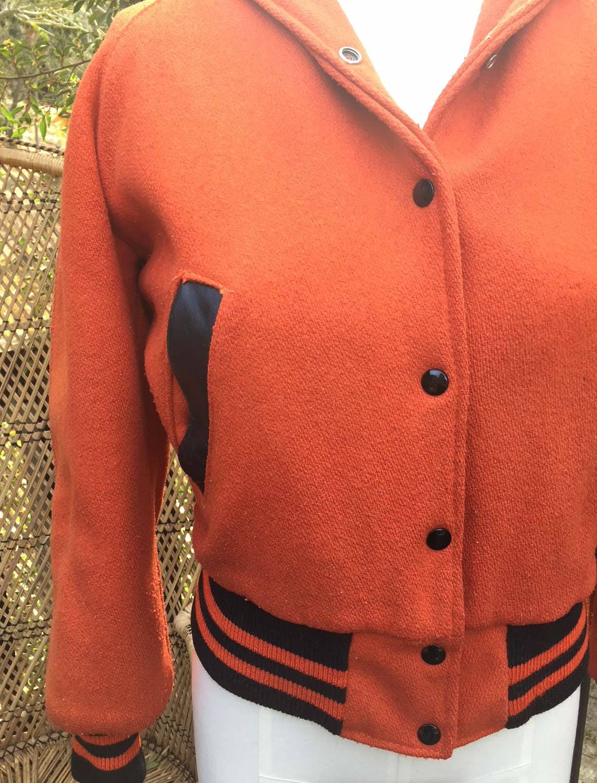 1950's Letterman Jacket With Zip Shall Logo Hood. Rust Orange & Black ...