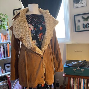 Y2K Faux Shirling Coat. Camel Color. Twill With Corduroy Patches. Snap ...