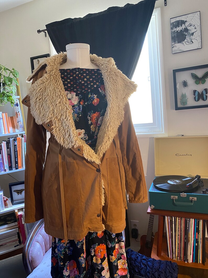 Y2K Faux Shirling Coat. Camel Color. Twill With Corduroy Patches. Snap ...