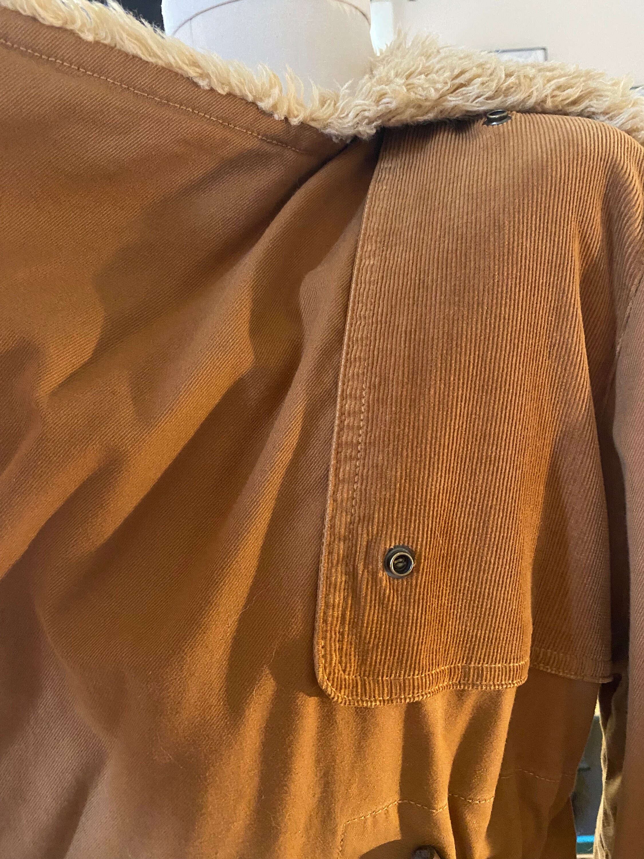 Y2K Faux Shirling Coat. Camel Color. Twill With Corduroy Patches. Snap ...