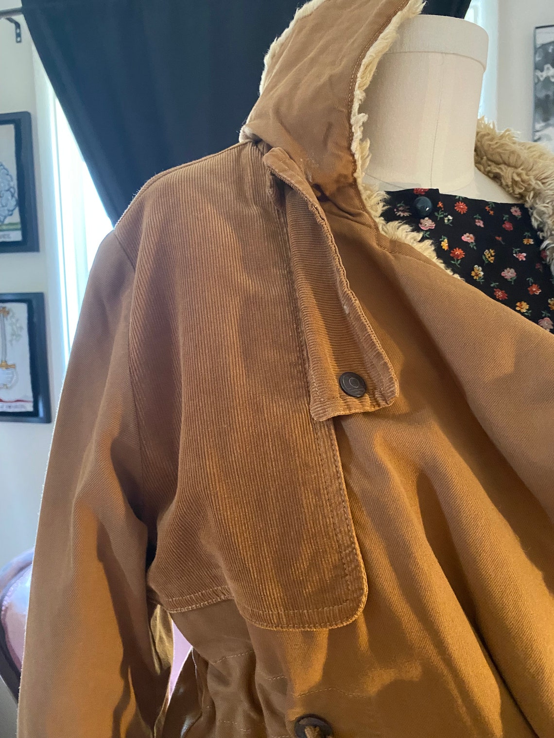 Y2K Faux Shirling Coat. Camel Color. Twill With Corduroy Patches. Snap ...