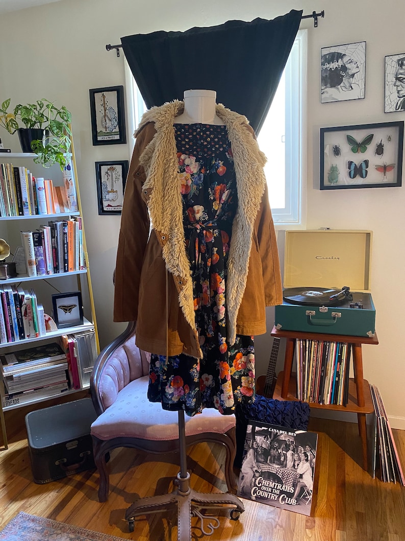 Y2K Faux Shirling Coat. Camel Color. Twill With Corduroy Patches. Snap ...