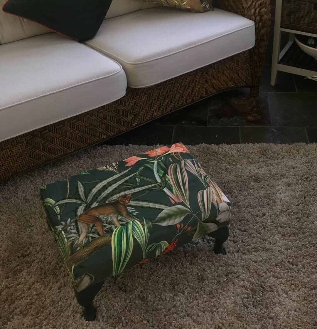 Custom Made Green Tropical Jungle Velvet Footstool. Choose Your Own ...