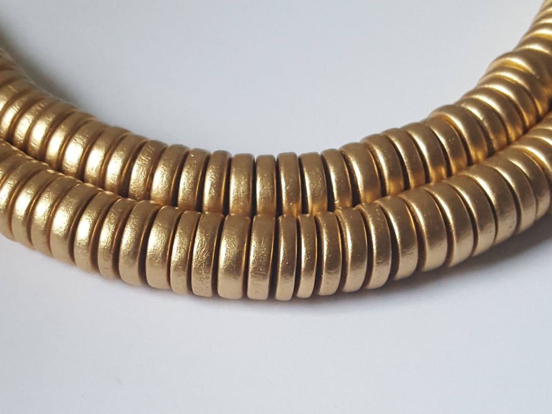 Gold Beads, Rondelle Wood Beads, 15x4mm, 16 Inch, Large Beads, Chunky ...