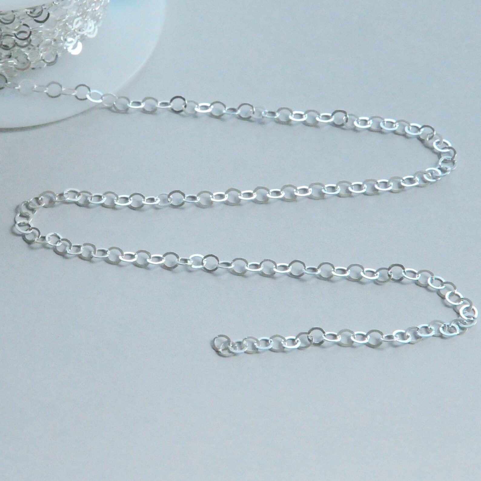 Sterling Silver, Jewelry Chain, by the Foot, Flat Circle Chain, 3.2mm ...