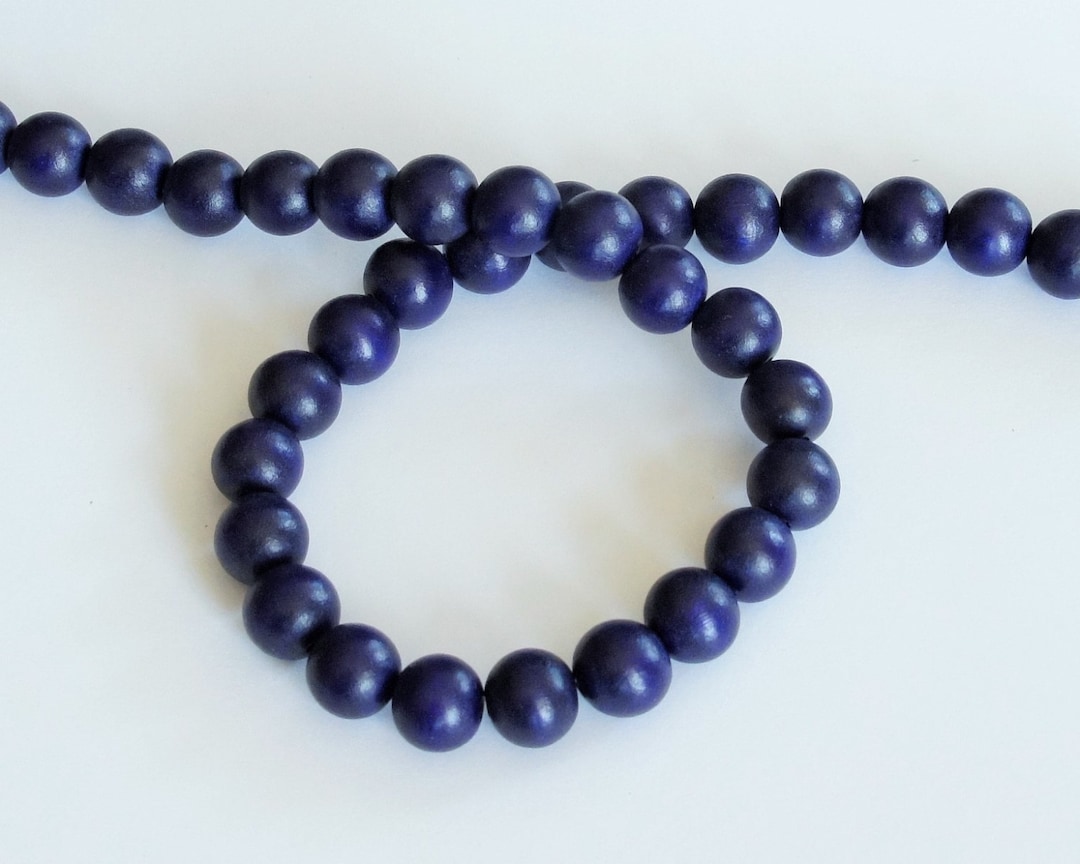 Indigo Wood Beads, Round Wood Beads, 12mm, Lightweight Beads, Fast ...