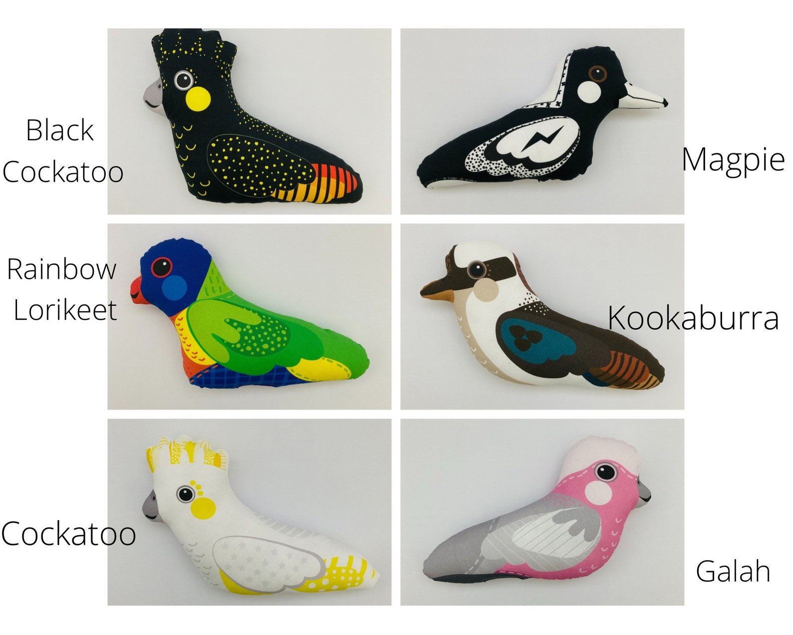 Australian Native Bird Stuffed Animal Soft Toy Set of 6. Magpie ...