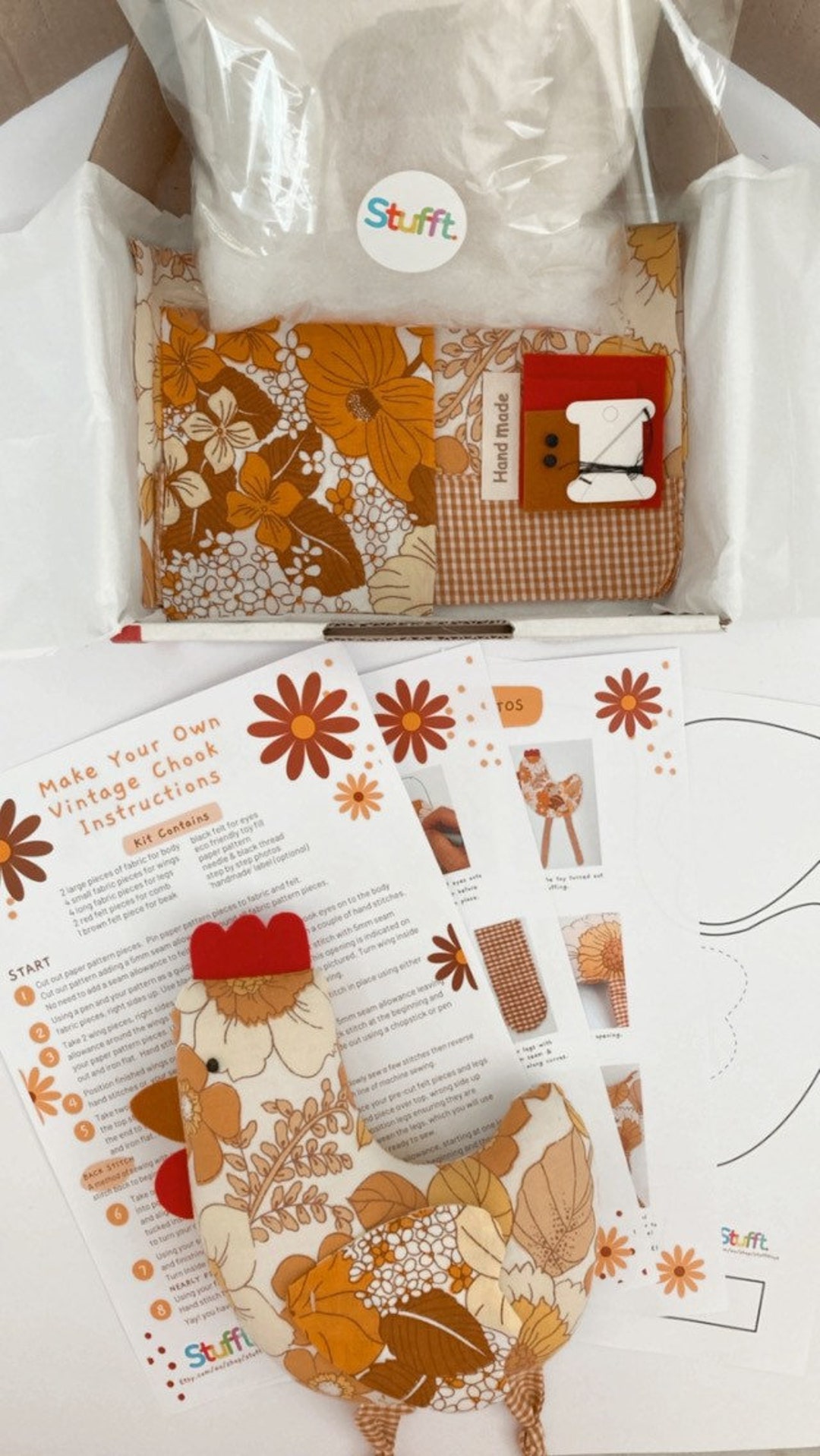 DIY Sewing Handmade Stuffed Animal Chicken Toy. Includes All Vintage ...