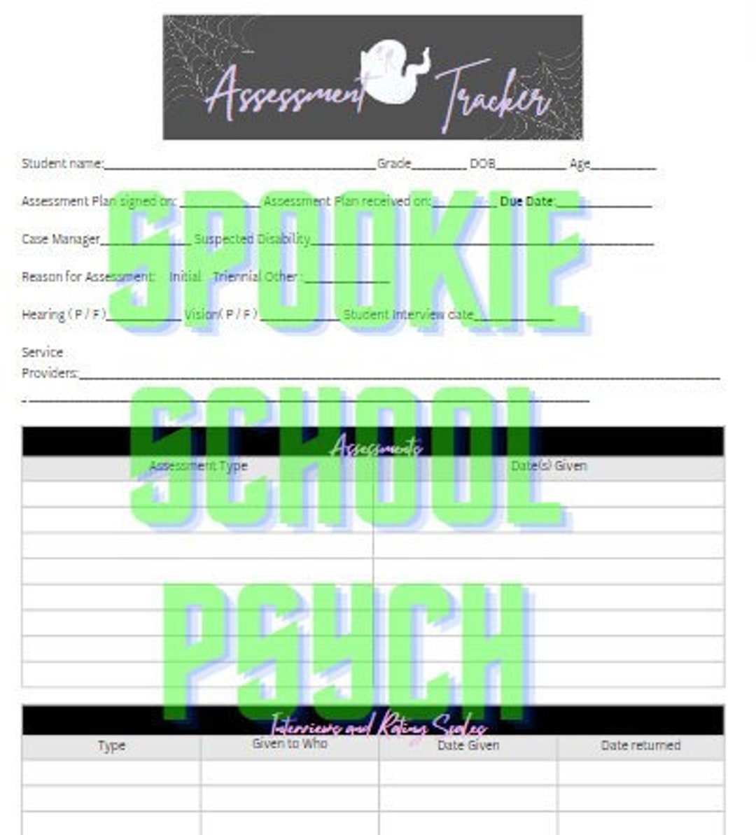 Assessment Tracker - Ghost Themed - Etsy