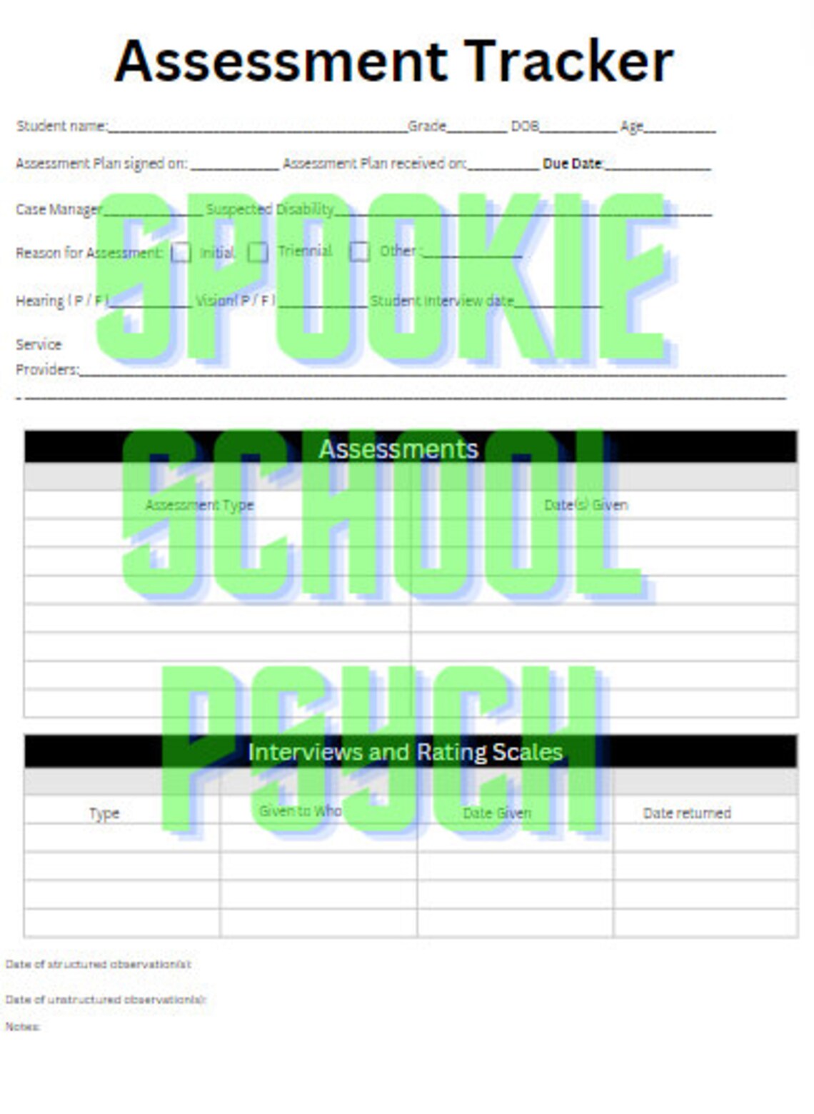Simple Assessment Tracker for School Psychologists - Etsy
