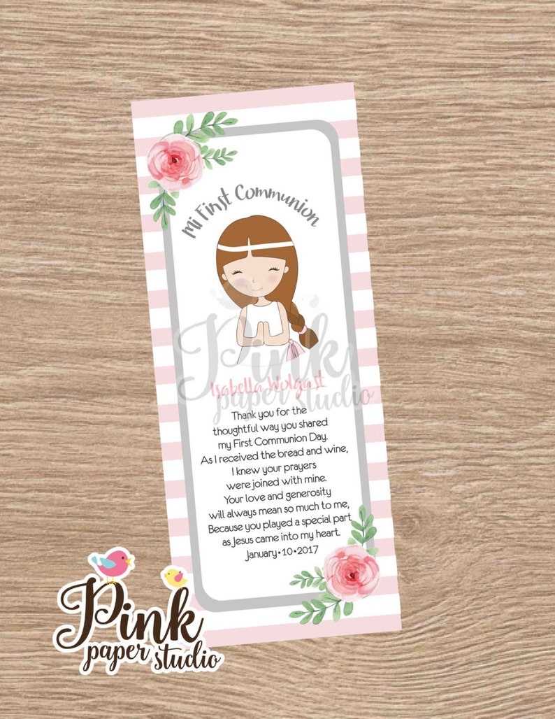 First Communion Favor Cards Bookmark Communion Girl - Etsy