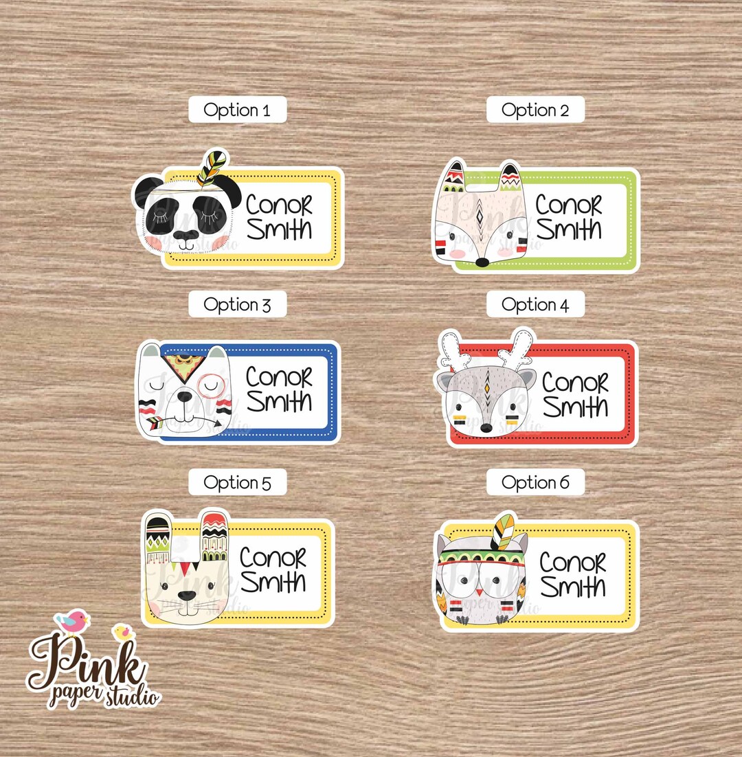 Tribal Animals Faces Name Labels Labels for School school - Etsy
