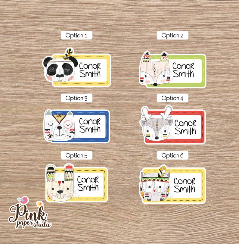Tribal Animals Faces Name Labels Labels for School school - Etsy