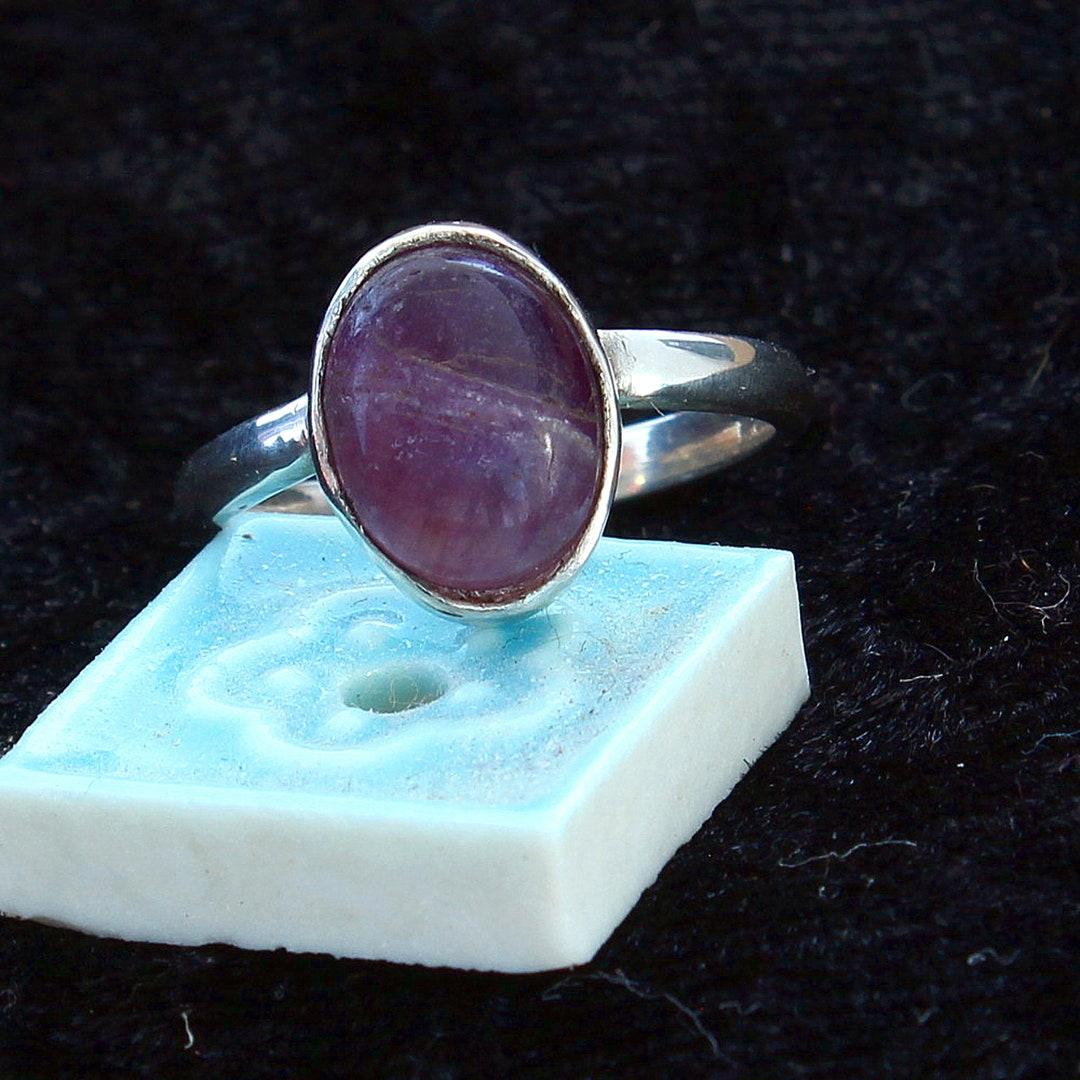 Classic Style Purple Gemstone Silver Stacking Ring Size M - Etsy