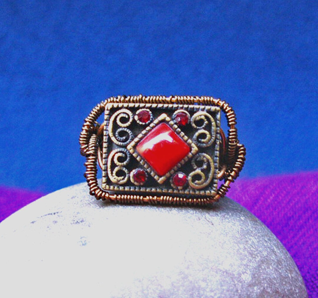 Bronze Ring Handmade Woven Bronze Ring Upcycled Bead Ring OOAK Vintage ...