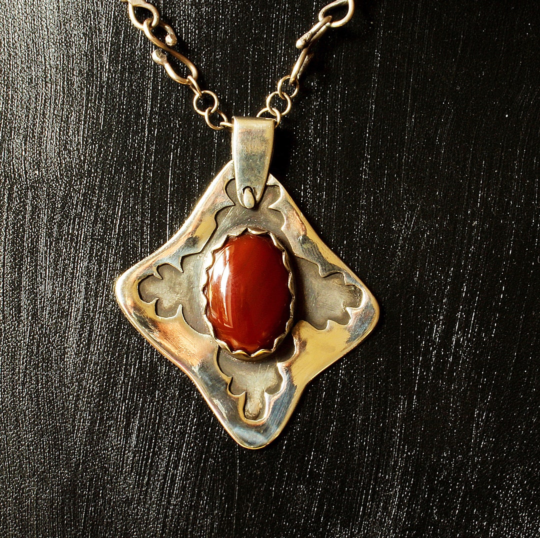 Silver Necklace Carnelian Necklace Handmade Silver Pendant Handmade ...