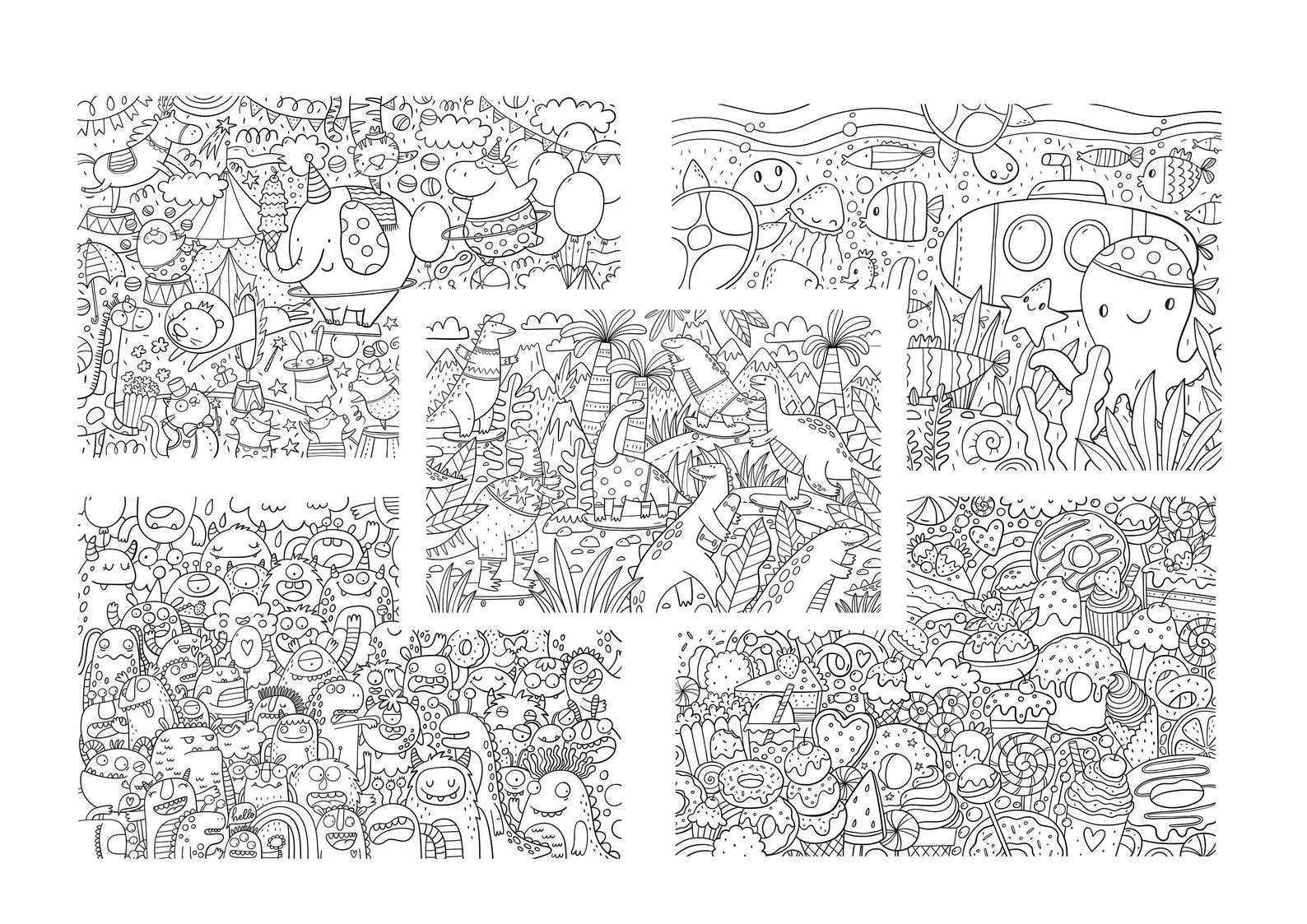 5 DIGITAL Big Coloring Poster. Coloring Paper. Doodle Coloring | Etsy