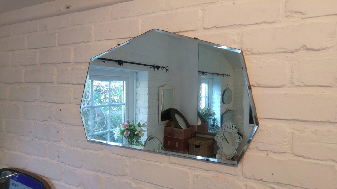 Vintage 1940's Art Deco Wall Mirror With Bevelled Edge Glass - Etsy