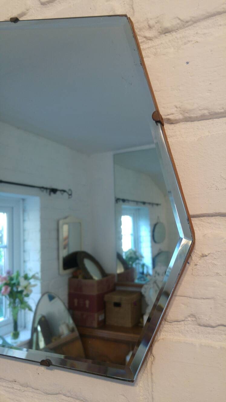 Vintage 1940's Art Deco Wall Mirror With Bevelled Edge Glass - Etsy