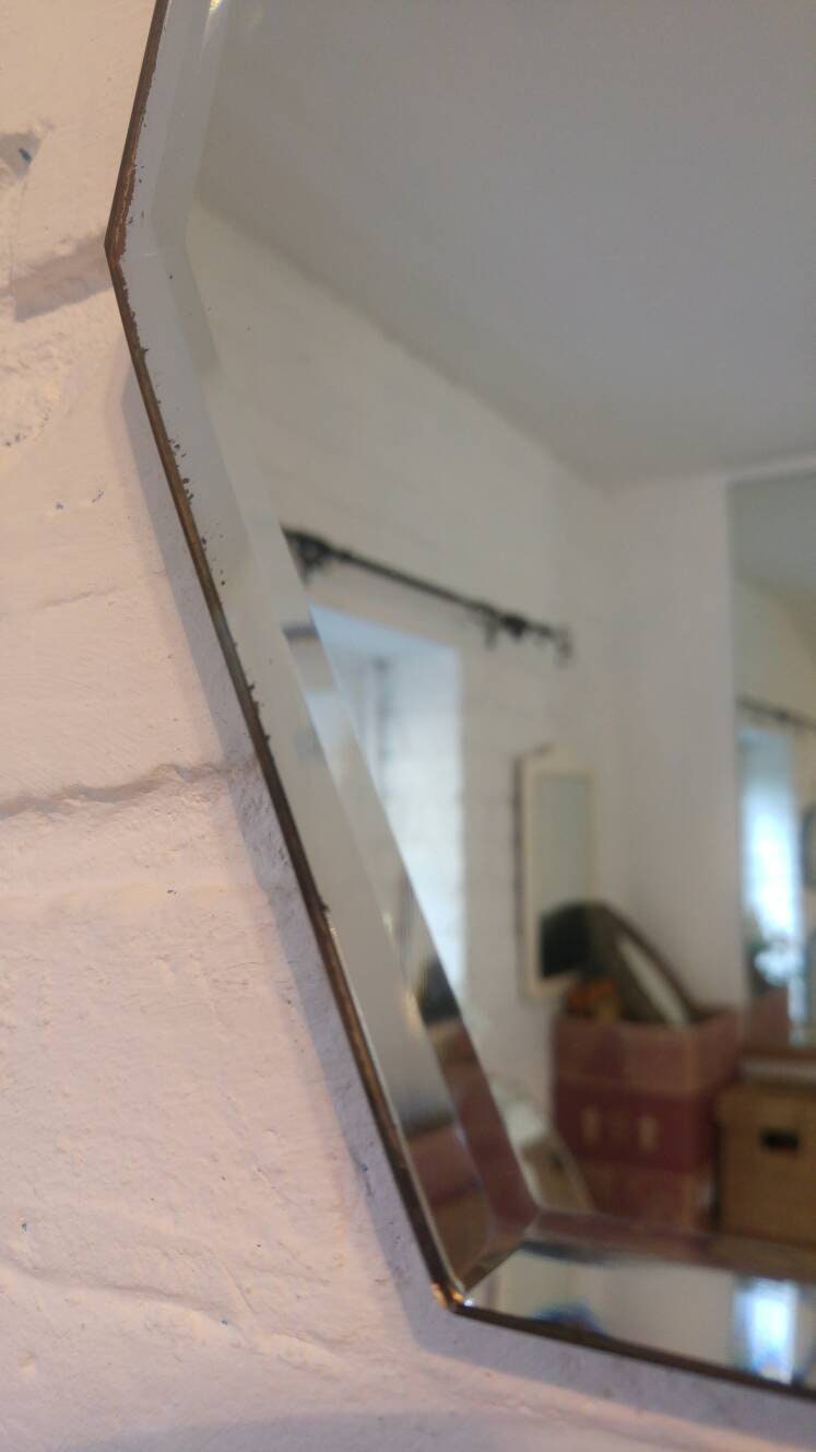 Vintage 1940's Art Deco Wall Mirror With Bevelled Edge Glass - Etsy