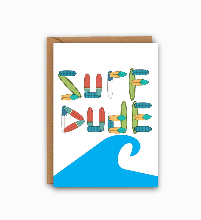 Surf Dude Card Surfing Surf Surfboards Surf Art Wave Print Surf Fan ...
