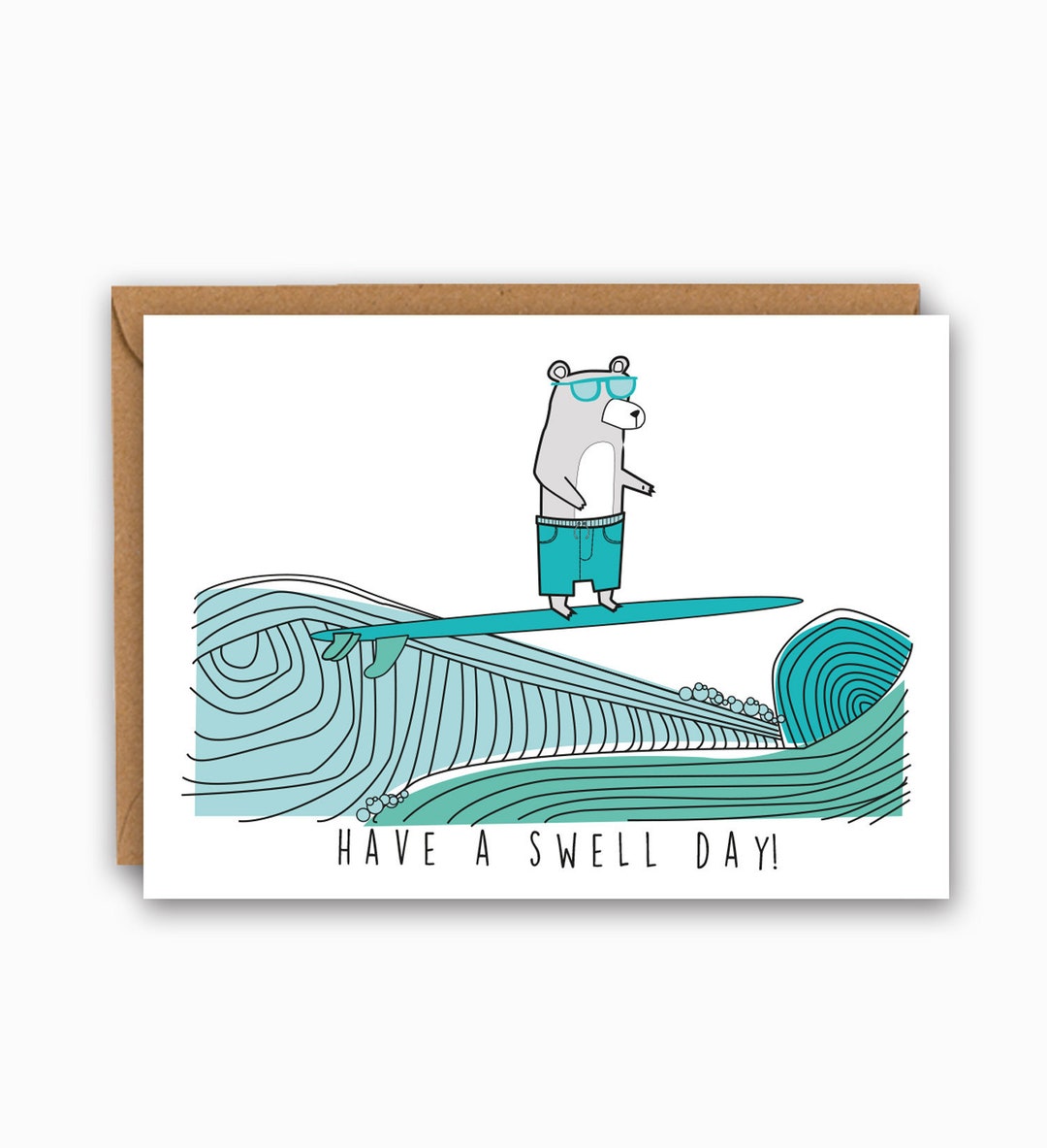 Have a Swell Day Card Surf Card Surfing Bear - Etsy