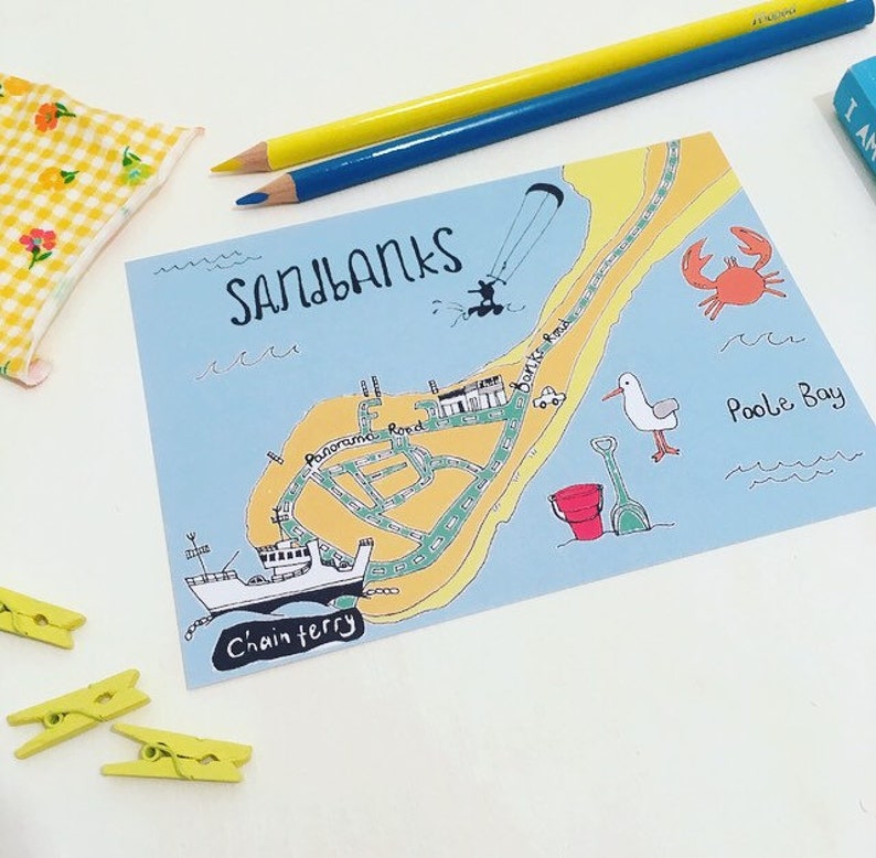 Sandbanks Map Postcard Poole Dorset Postcard - Etsy UK