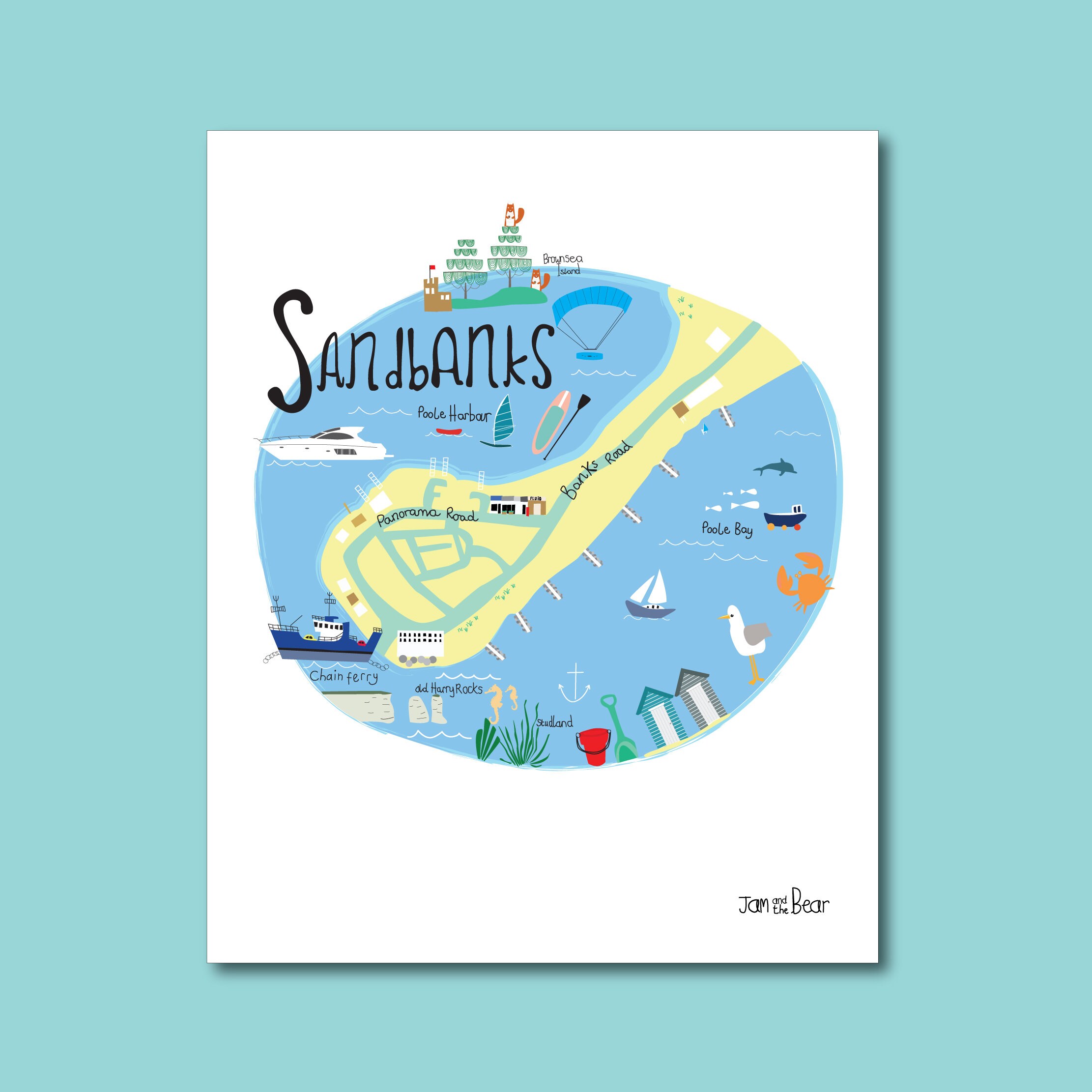 Sandbanks Map Illustration Print Poole Dorset Seaside Print - Etsy UK