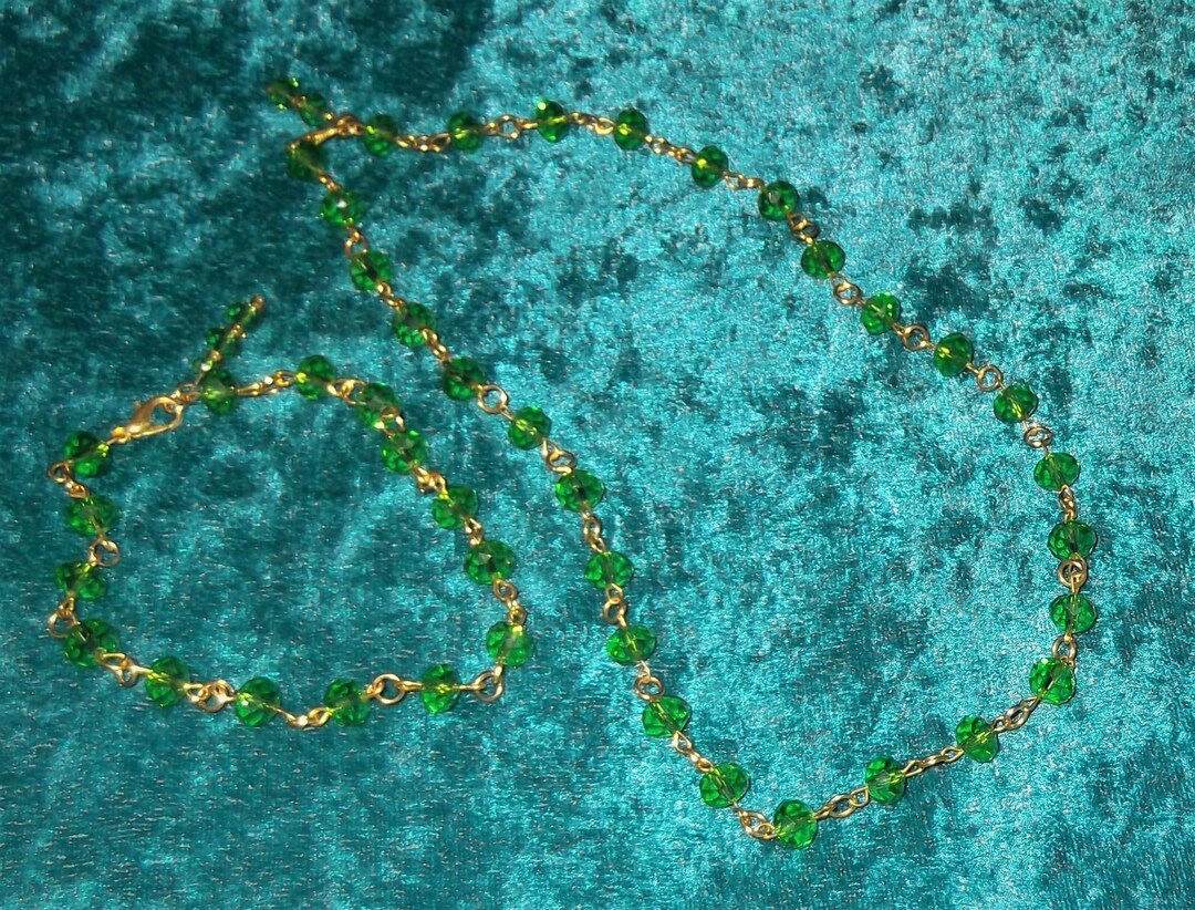 Green Crystal Chain Link Necklace and Bracelet Set - Etsy