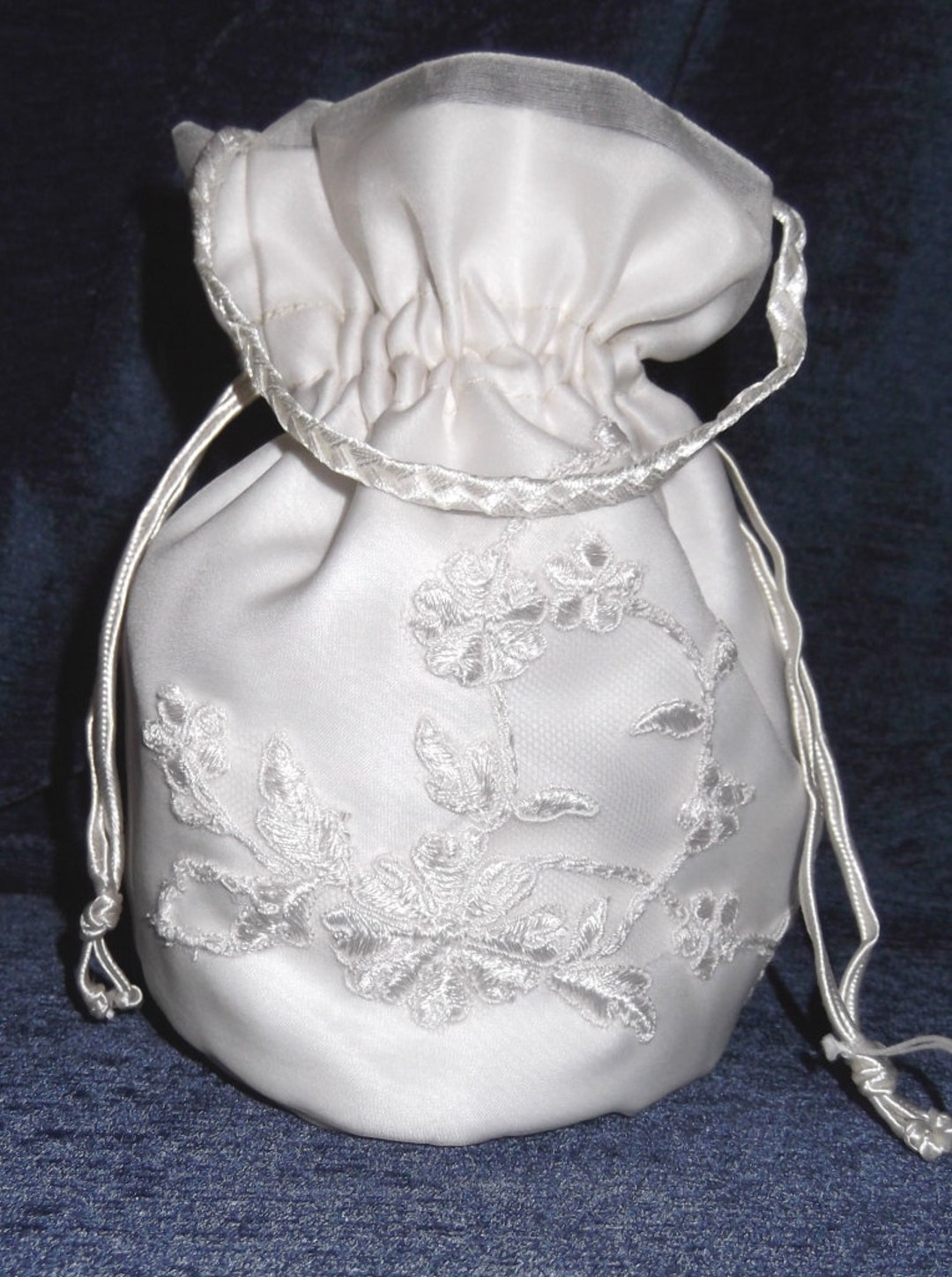 Bridal Evening Bag, Drawstring Pouch Bag, Appliqued With Guipure Lace ...