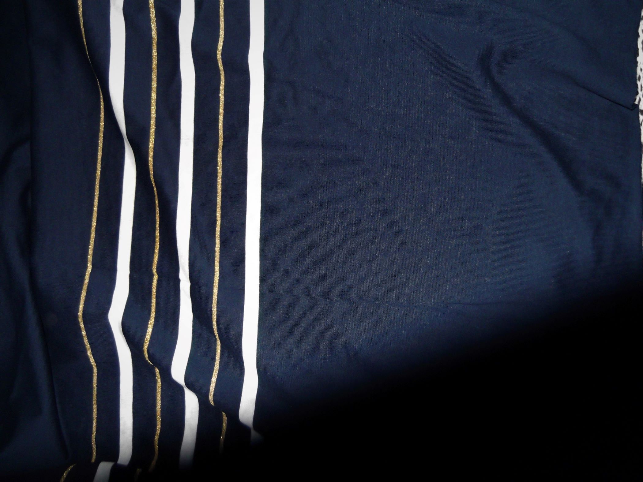 Navy Blue Border Striped Knit Fabric. 125 Cm Width, Metallic Gold and ...