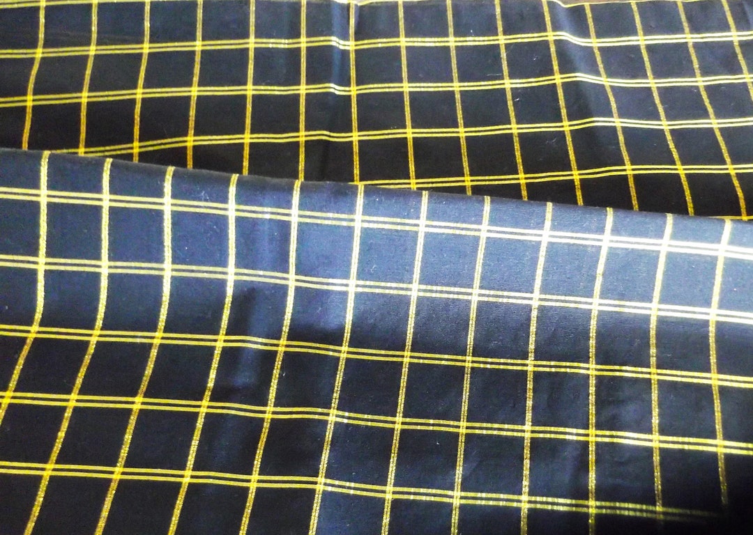 Black Cotton With Metallic Gold Check Fabric Remnant, Sheer Fabric - Etsy