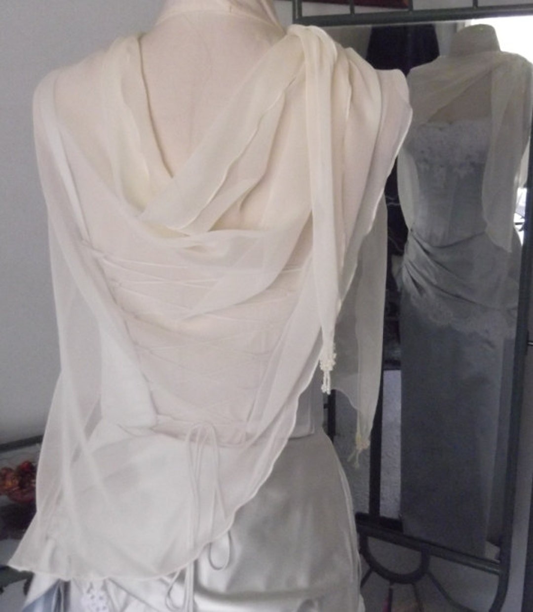 Chiffon Wrap Drape With Beaded Points, Available in White, Ivory, Cream ...