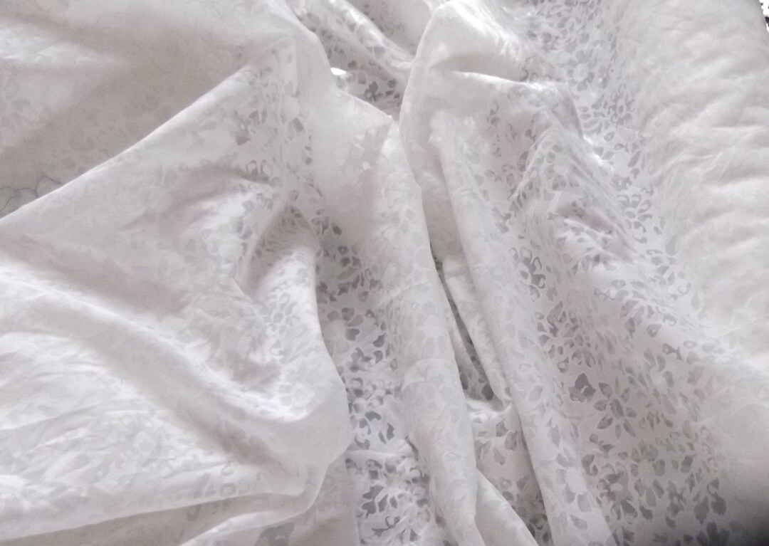 White Sheer Floral Cotton Blend Fabric, 110 Cm Width - Etsy