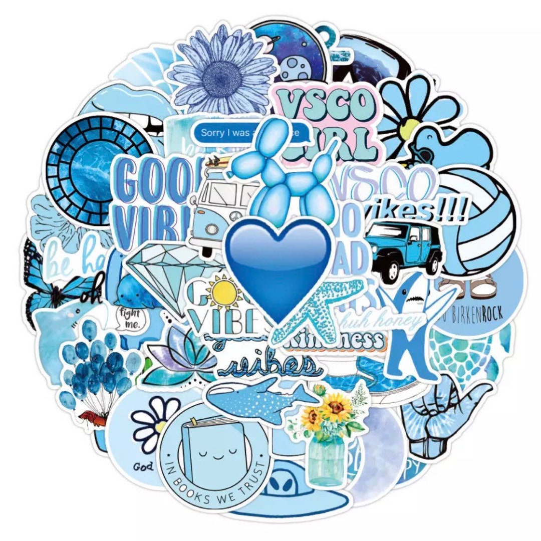 BLUE STICKER PACK Cute Aesthetic Blue Stickers Laptop - Etsy