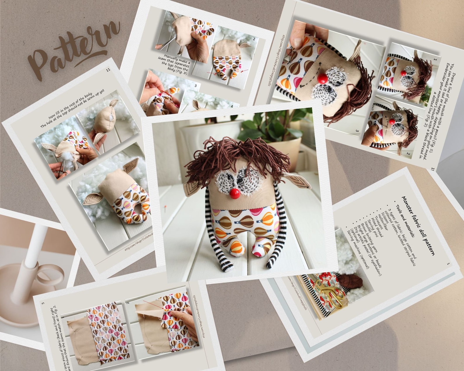 Cute Monster Fabric Doll Sewing Pattern PDF, Diy Worry Dolls Sew, Worry ...